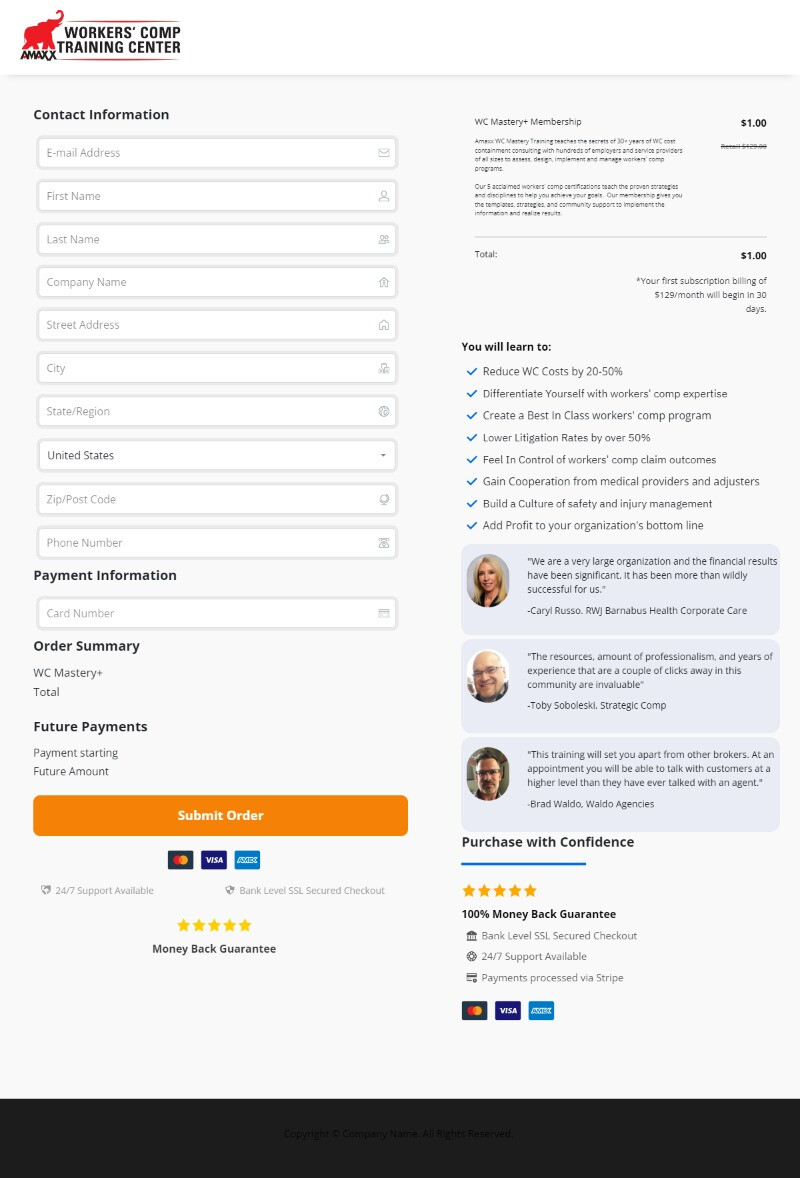 Checkout - Amaxx Workers' Comp Training Center